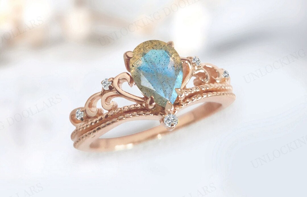 Vintage Labradorite Engagement Ring Pear Cut Labradorite Wedding ...