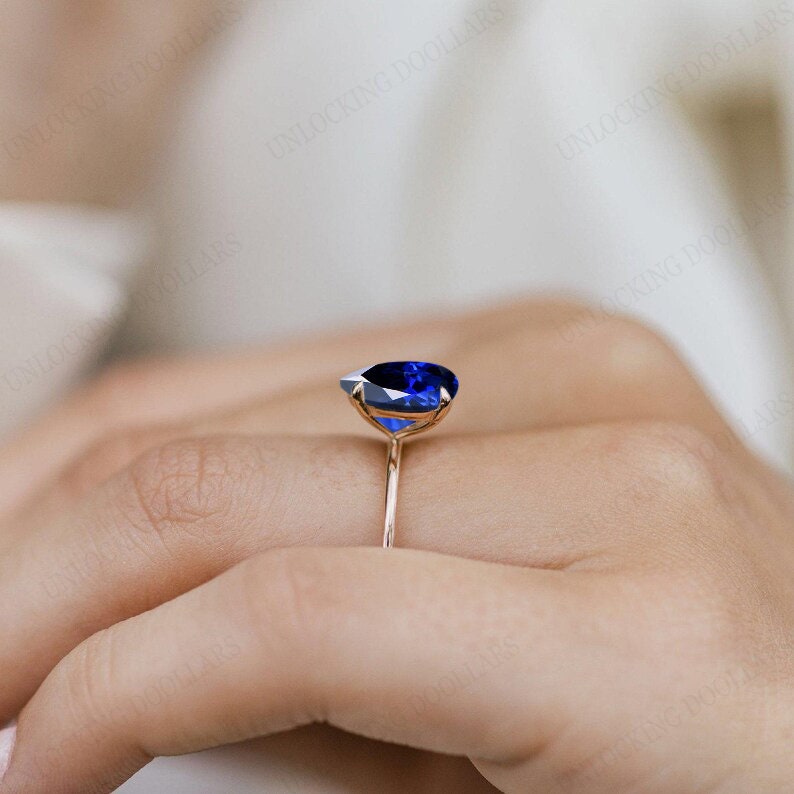 Pear Cut Blue Sapphire Engagement Ring for Women 14K Gold - Etsy