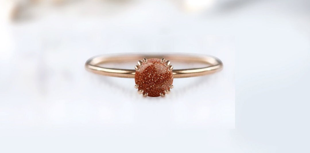 Dainty Goldstone Engagement Ring for Women Unique Minimalist Goldstone Wedding Ring 925 Silver ...