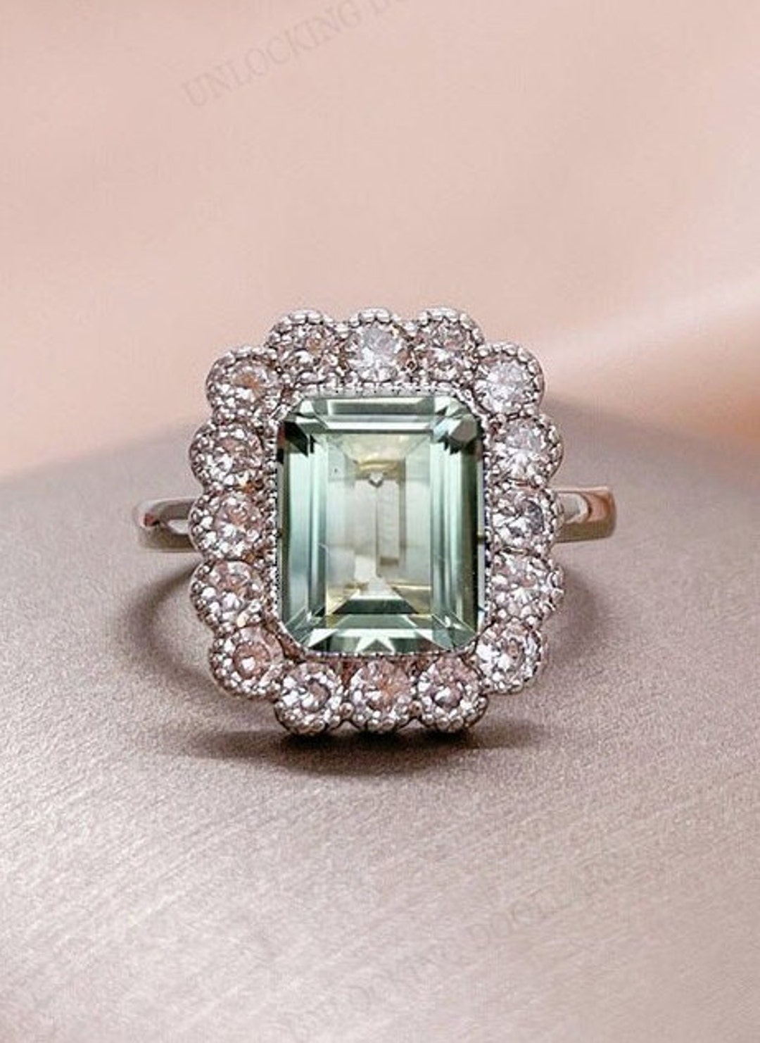 Vintage Green Amethyst Engagement Ring 14K Gold Art Deco Wedding Ring ...
