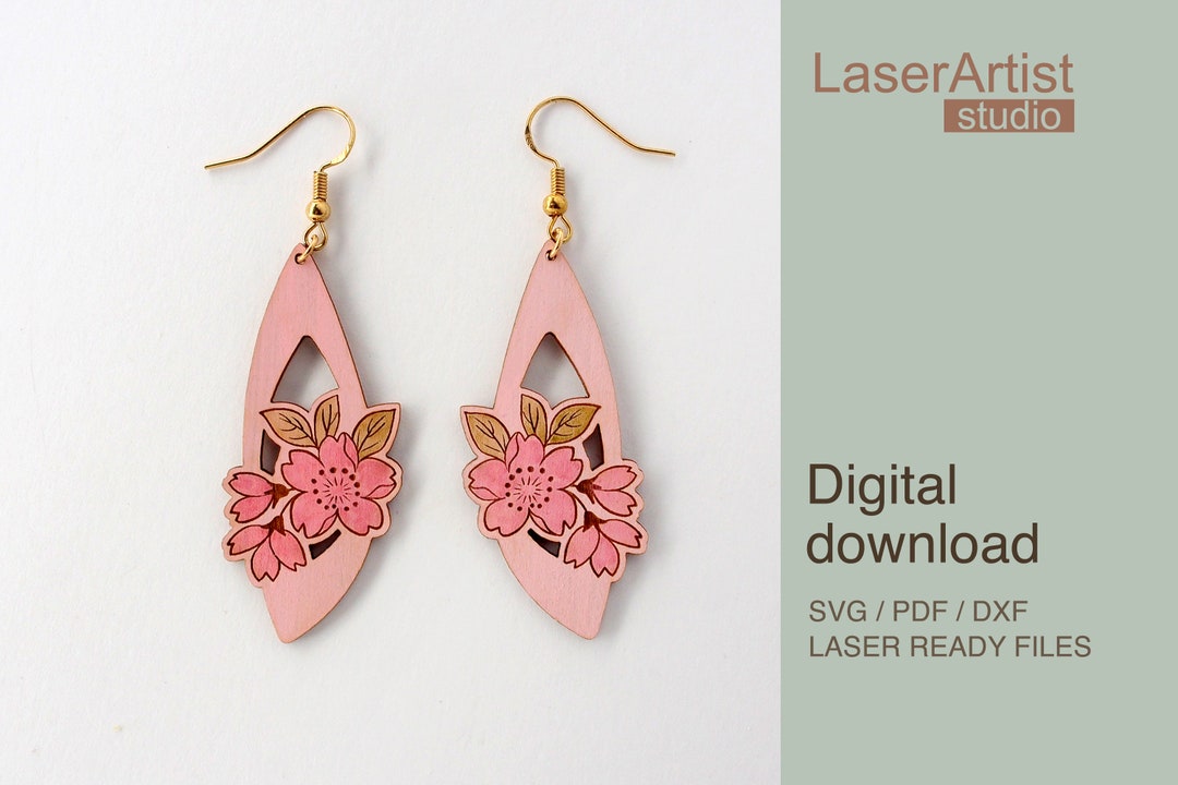 Cherry Blossom Earring Laser Cut File, Earring DIGITAL DOWNLOAD FILE - Etsy