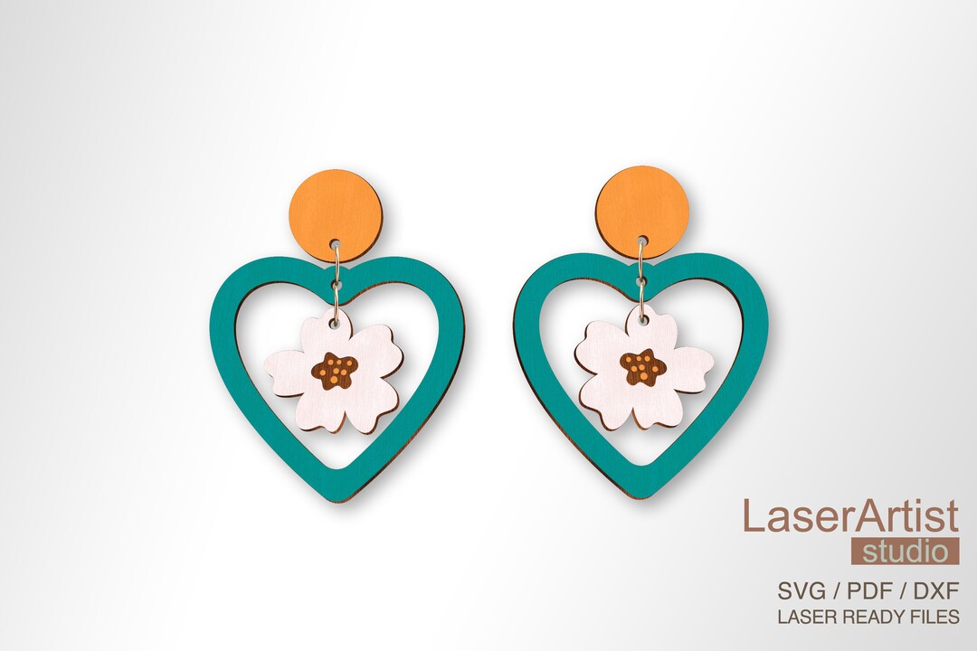 Flower and Heart Earring Laser Cut File, Earring DIGITAL DOWNLOAD FILE ...