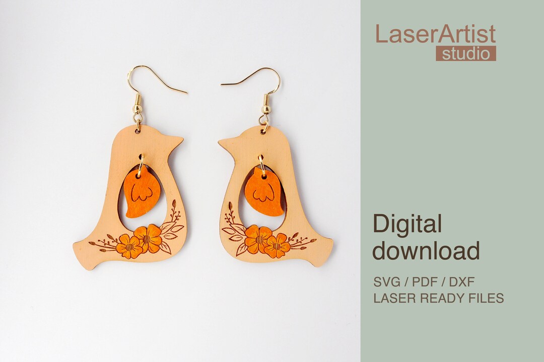 Three Designs, Bird Mother and Baby Earring Laser Cut File, Earring ...