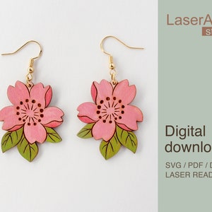 Cherry Blossom Earring Laser Cut File, Earring DIGITAL DOWNLOAD FILE ...