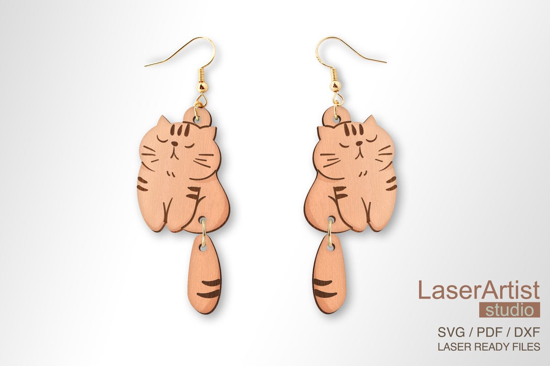 Fat Cat Earring Laser Cut and Engrave File, Earring DIGITAL DOWNLOAD ...