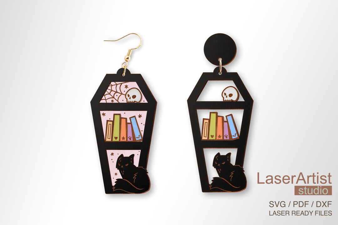 Spooky Bookshelf Earrings SVG Digital File – Laser Cut Earring for ...