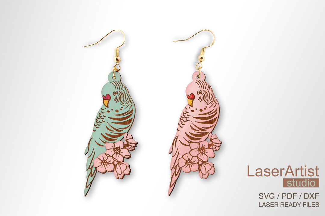 Parakeet and Flowers Earring Laser Cut File, Earring DIGITAL DOWNLOAD ...