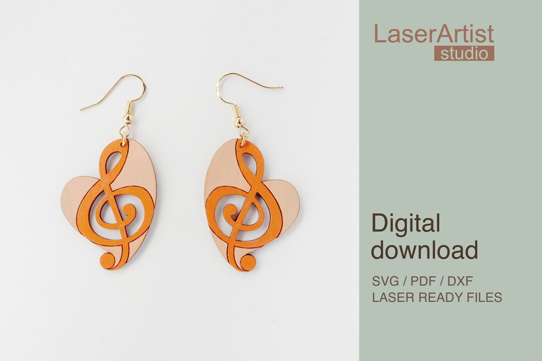 Heart and Music Earring Laser Cut File, Earring DIGITAL DOWNLOAD FILE ...