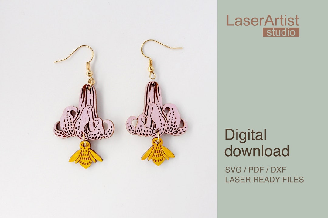 Flower and Bee Earring Laser Cut File, Earring DIGITAL DOWNLOAD FILE ...