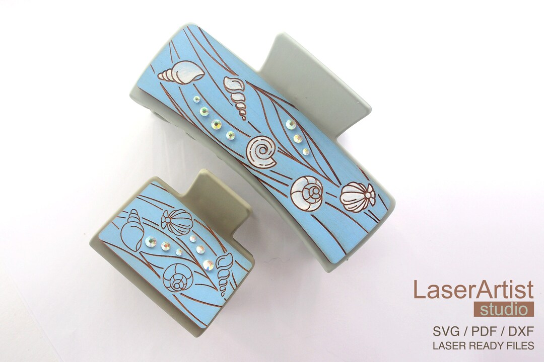 Shells and Waves Hair Clip Files, Hair Claw Laser Laser Engraved File ...
