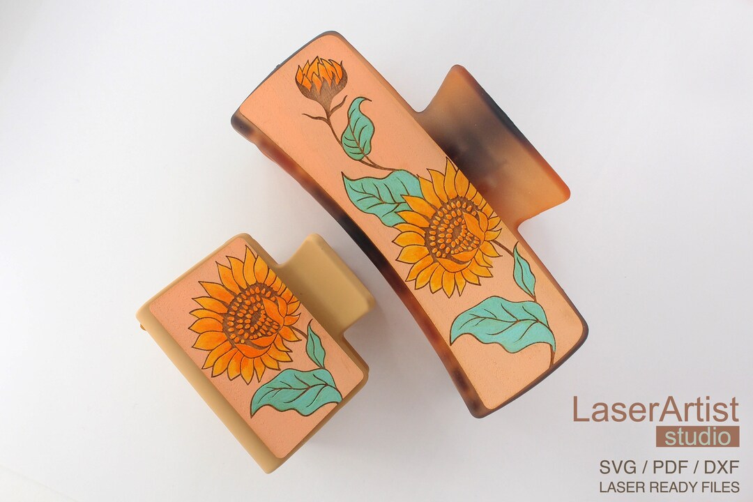 Sunflower Hair Claw Laser Engraved File (digital Download) - Etsy