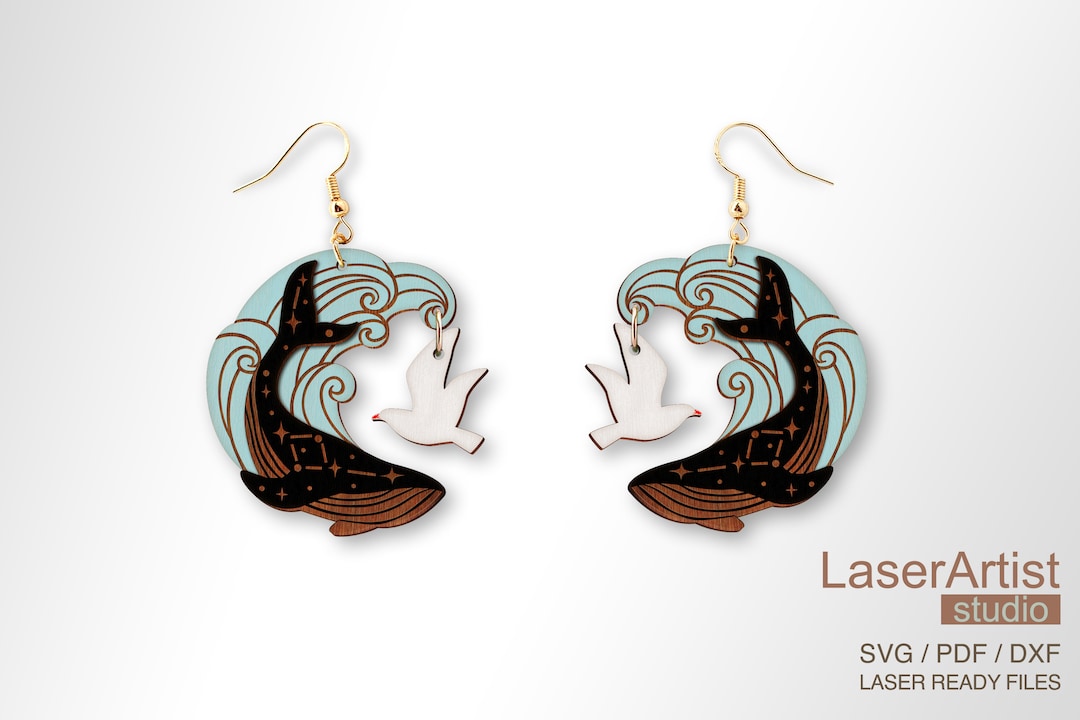 Whale and Wave Earring Laser Cut File, Earring DIGITAL DOWNLOAD FILE - Etsy