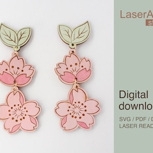Cherry Blossom Earring Laser Cut File, Earring DIGITAL DOWNLOAD FILE ...