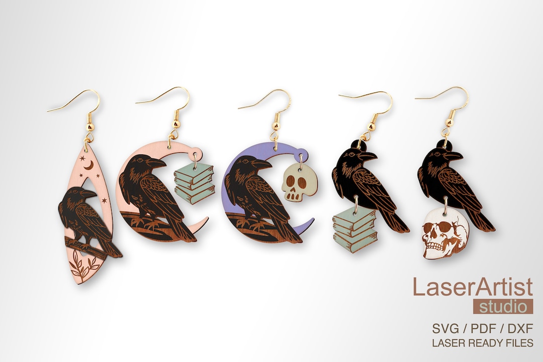 Bundle of Raven Crescent Earring Laser Cut File, Earring DIGITAL ...