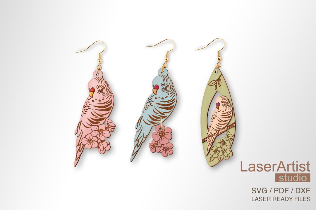 Bundle of Parakeet Earring Laser Cut File, Earring DIGITAL DOWNLOAD ...