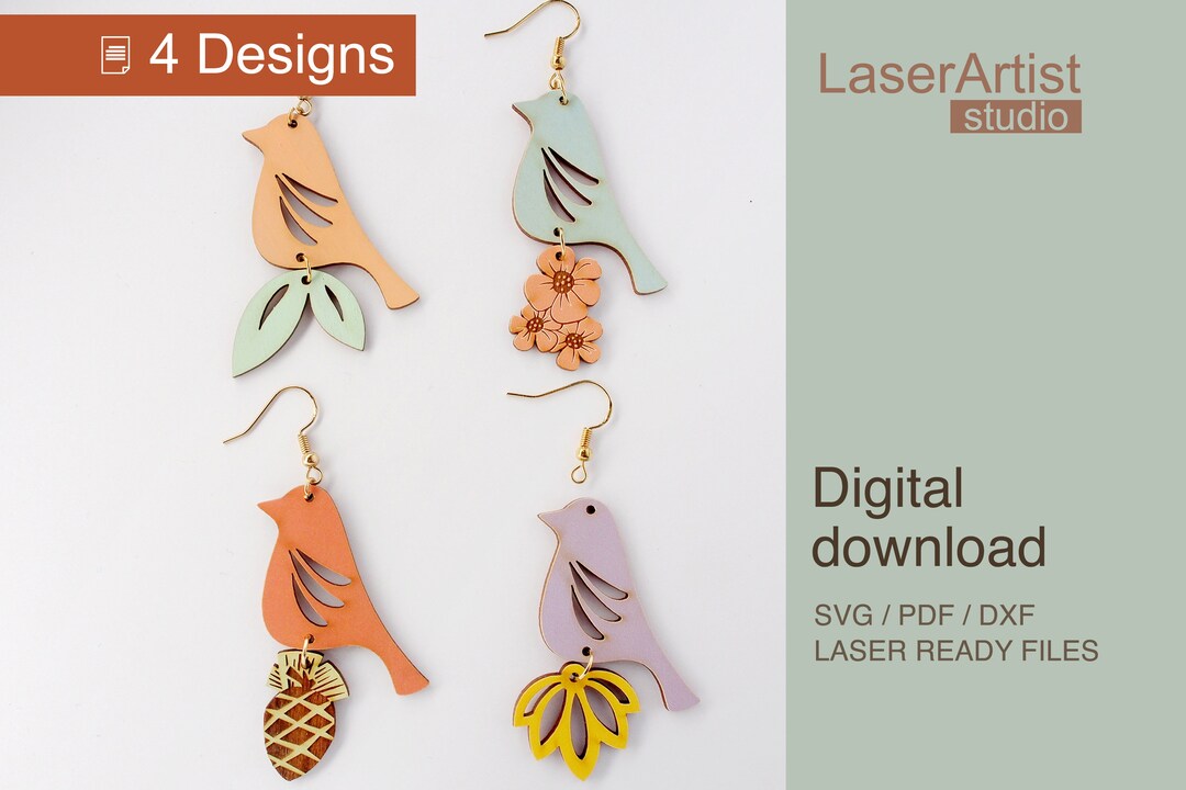 Bundle of Bird Earring Laser Cut File, Earring DIGITAL DOWNLOAD FILE ...