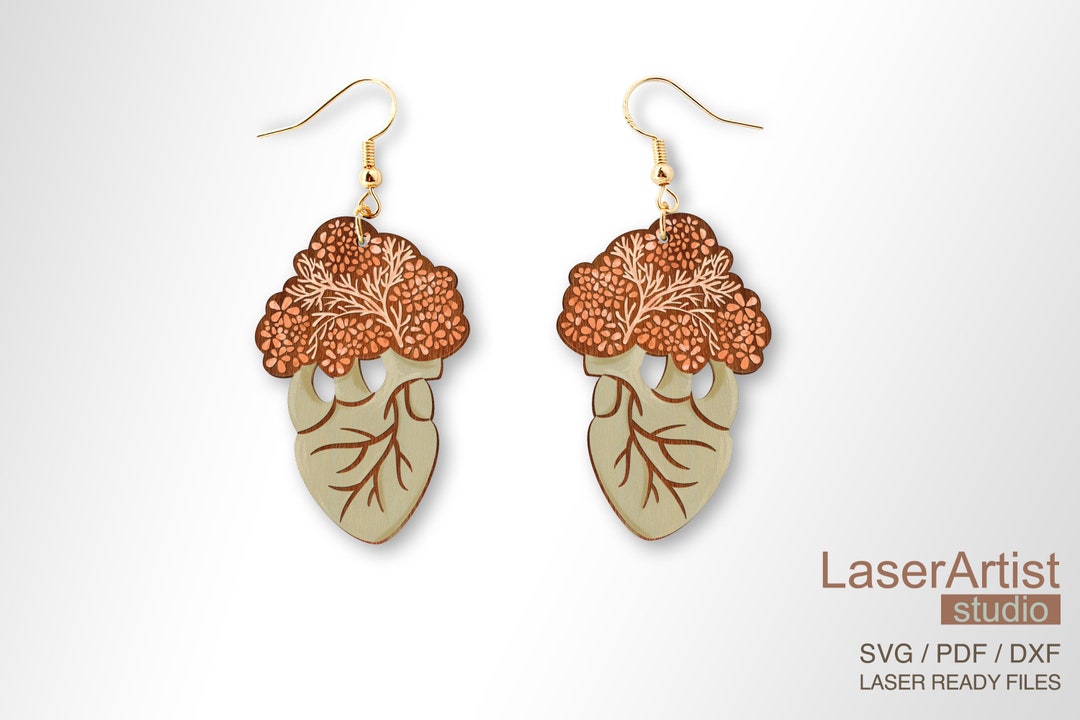 Heart and Flower Earring Laser Cut File, Earring DIGITAL DOWNLOAD FILE ...