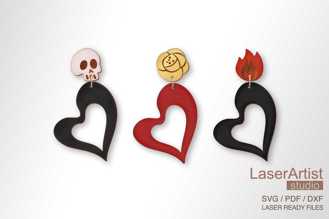 Heart Bundle Earring Laser Cut File, Earring DIGITAL DOWNLOAD FILE ...