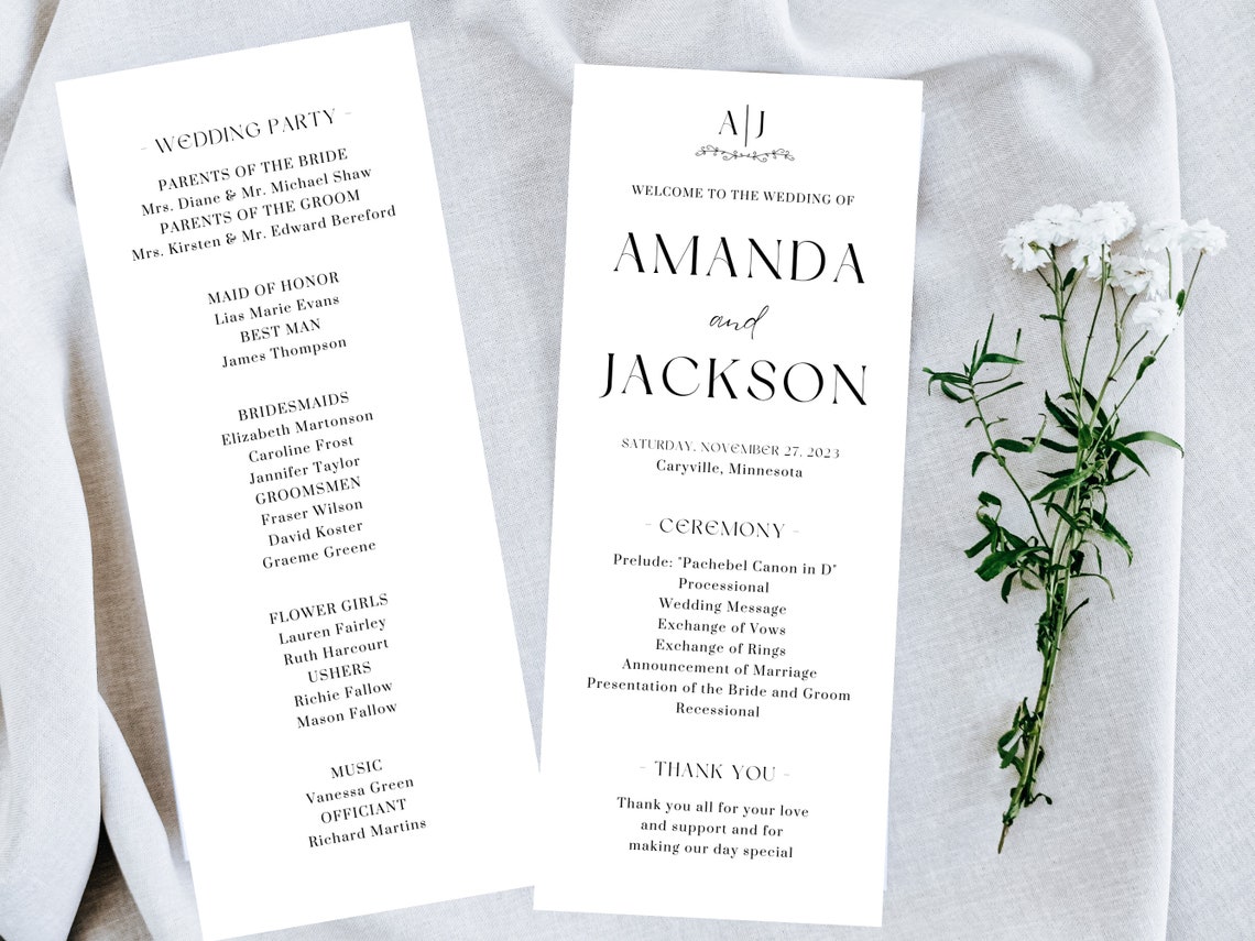 Modern Minimalist Wedding Program Template Monogram Wedding - Etsy