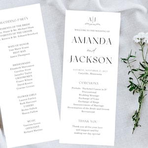 Modern Minimalist Wedding Program Template, Monogram Wedding Ceremony, Printable and Editable ...
