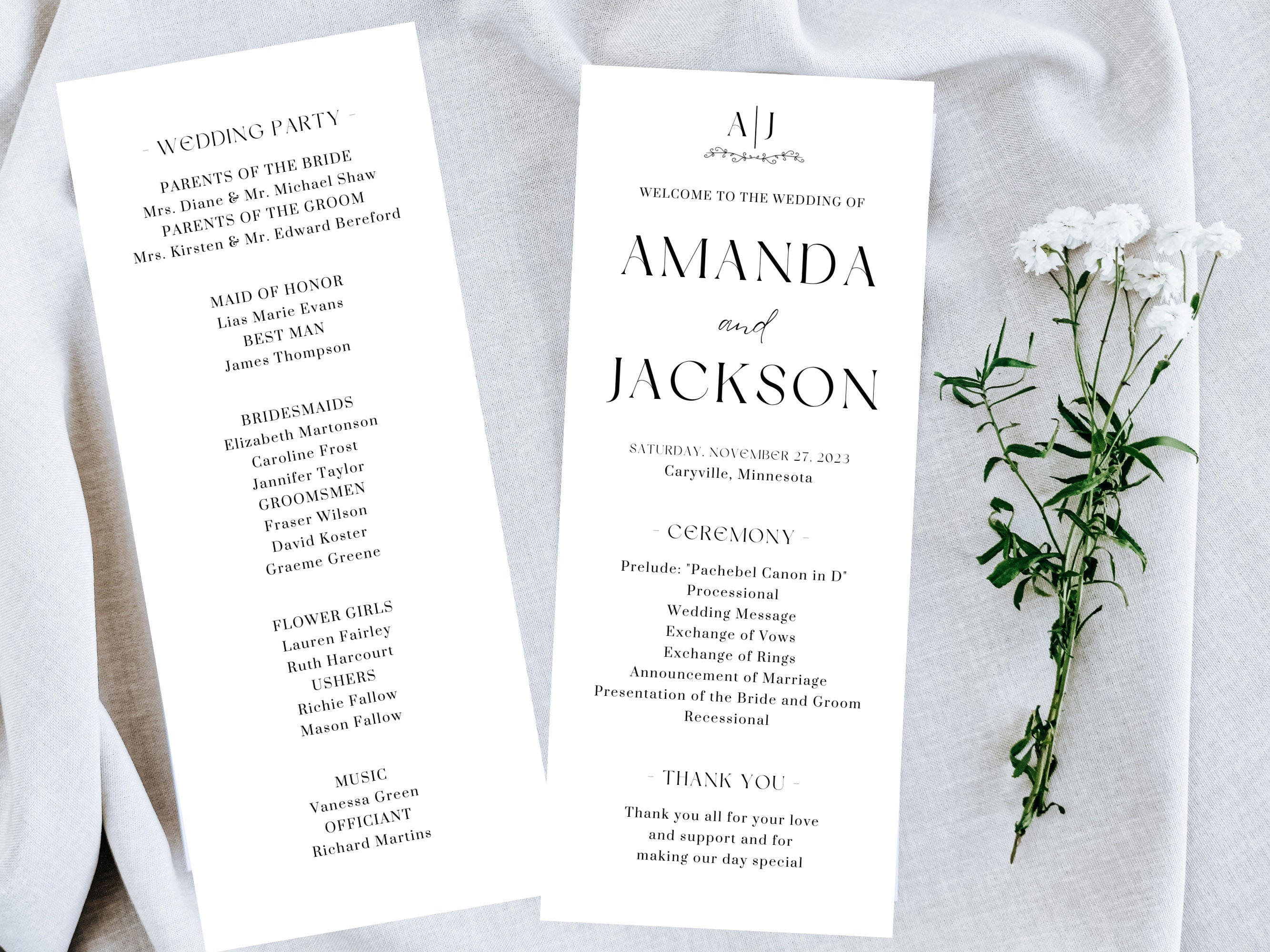 Modern Minimalist Wedding Program Template Monogram Wedding - Etsy