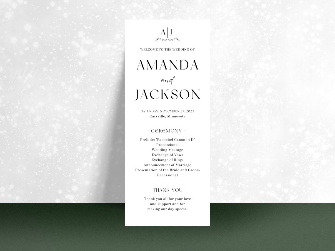 Modern Minimalist Wedding Program Template Monogram Wedding - Etsy
