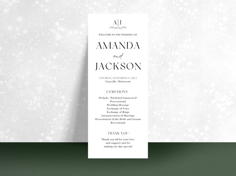 Modern Minimalist Wedding Program Template Monogram Wedding - Etsy