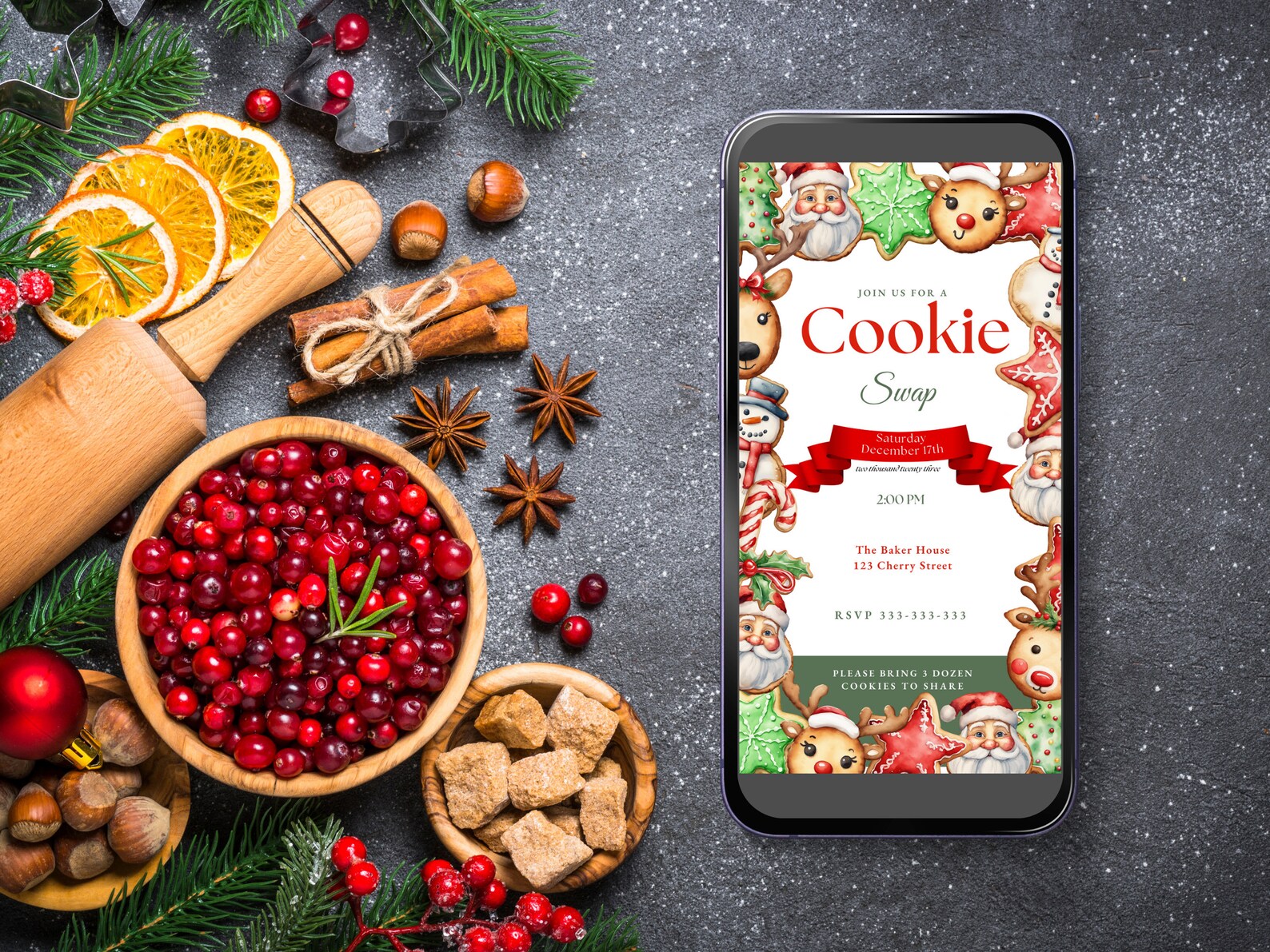 Christmas Cookie Swap Invitation Template, Animated Mobile Christmas ...