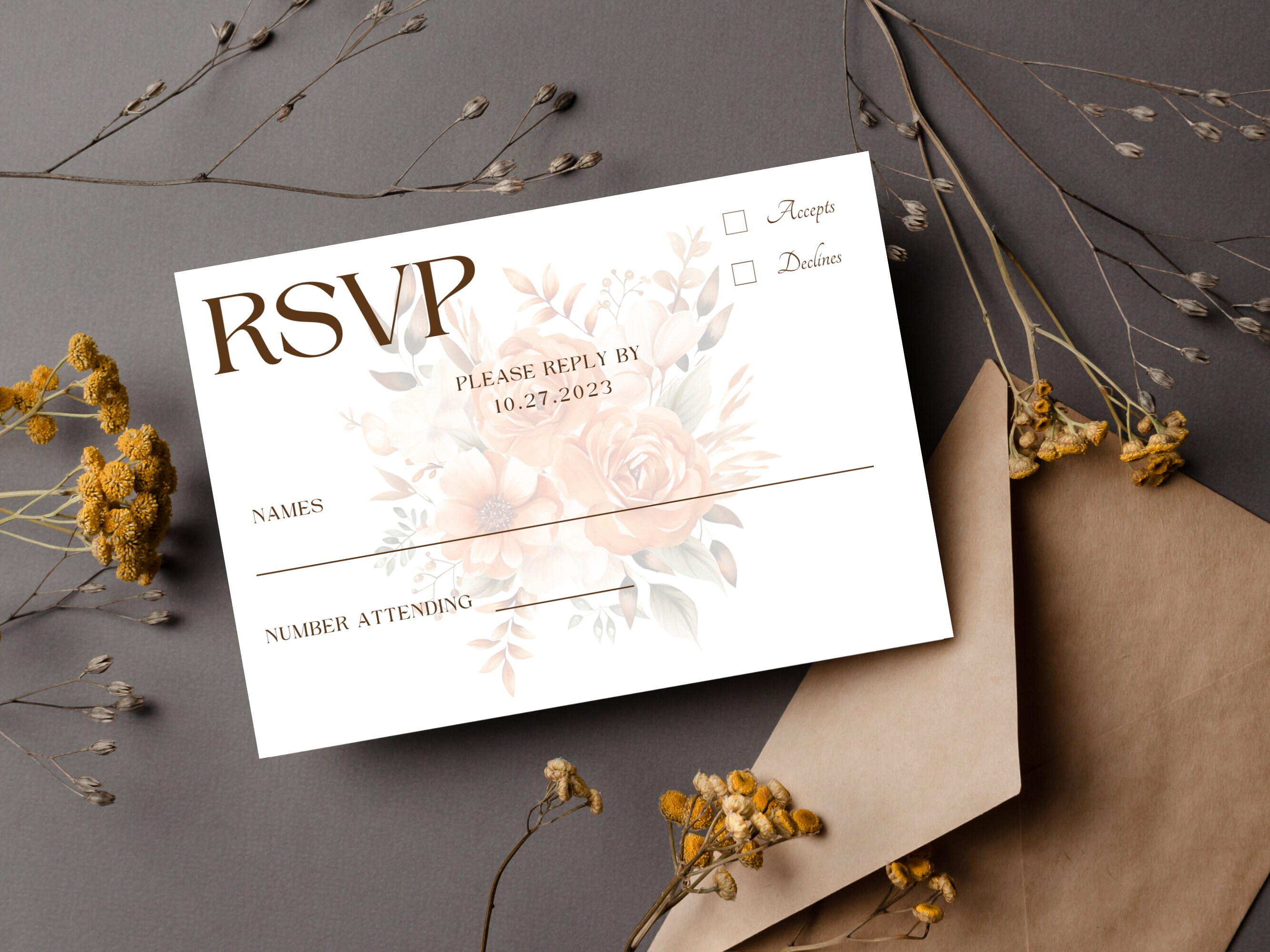 Rust Wedding Invitation Template Set | Editable Wedding Invitaton With ...
