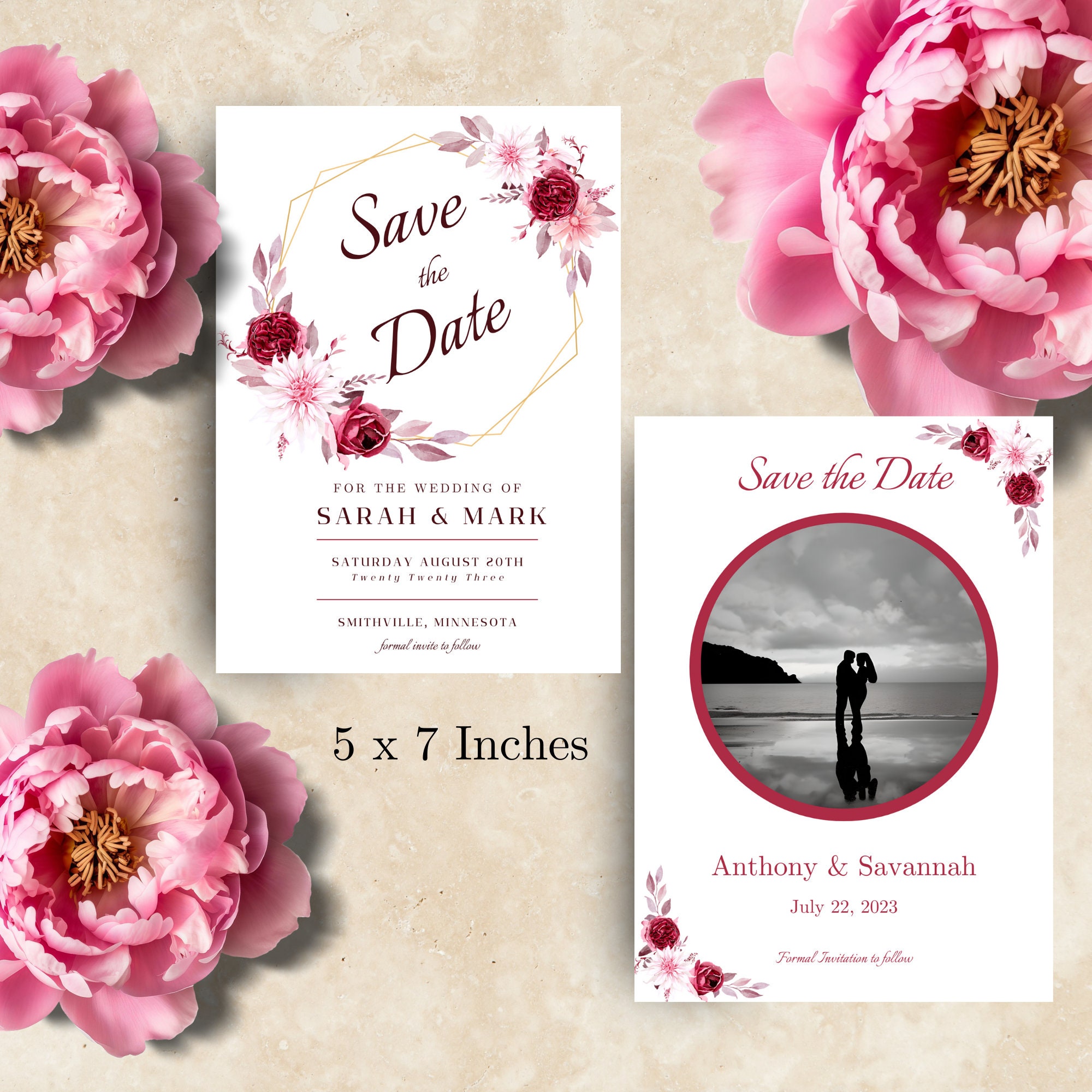 Burgundy Save the Date Template, Photo Save the Date, Edit With Canva ...