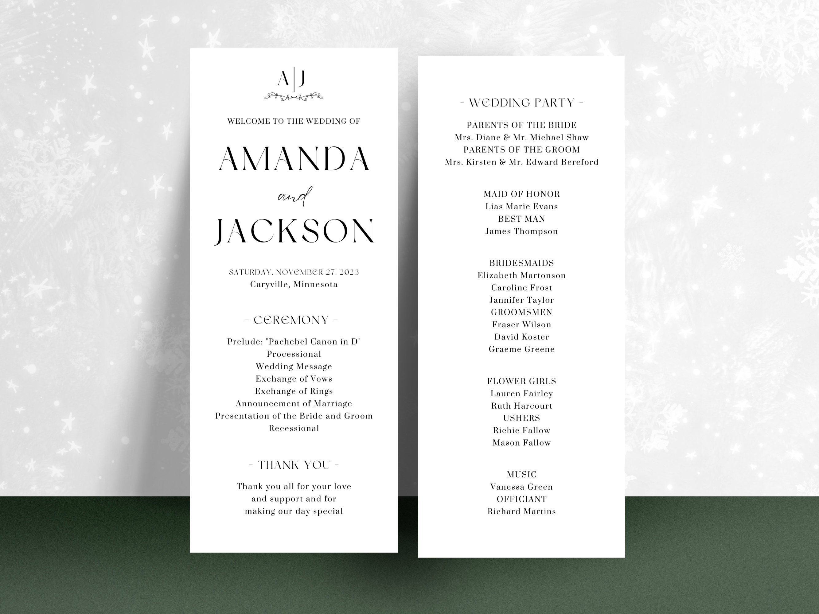 Modern Minimalist Wedding Program Template Monogram Wedding - Etsy