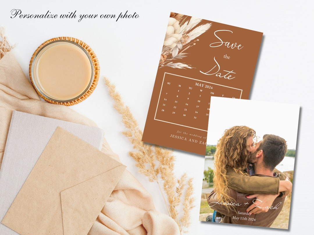 Boho Terracotta Calendar Photo Save the Date Card (digital Download) - Etsy