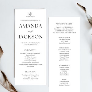 Modern Minimalist Wedding Program Template, Monogram Wedding Ceremony, Printable and Editable ...