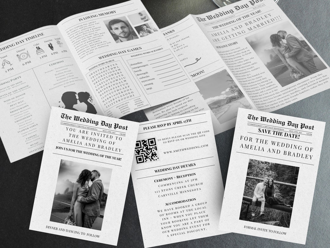 Foldable Newspaper Wedding Program Template | Newspaper Wedding ...