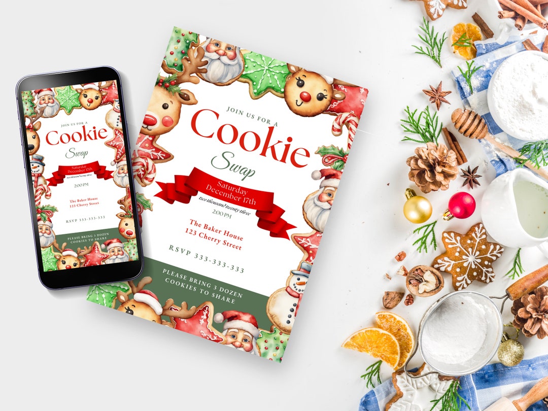 Christmas Cookie Swap Invitation Template, Animated Mobile Christmas ...
