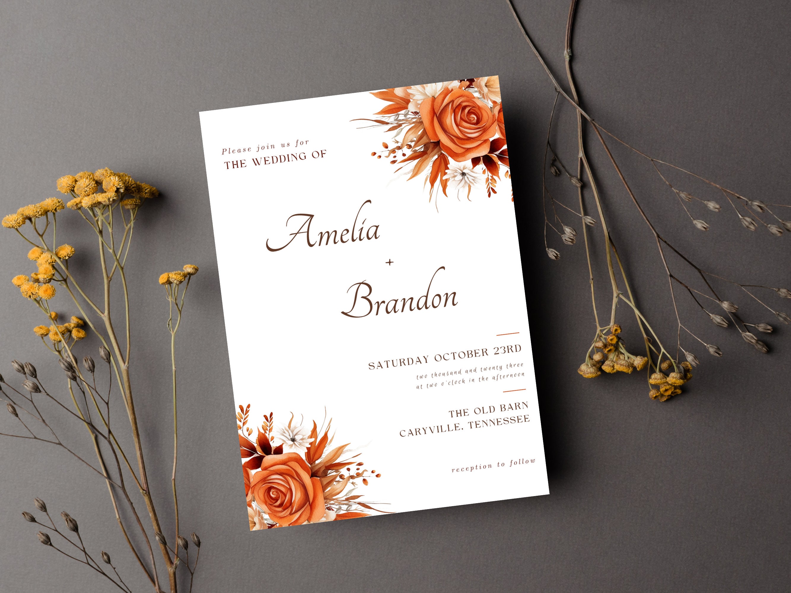 Rust Wedding Invitation Template Set | Editable Wedding Invitaton With ...