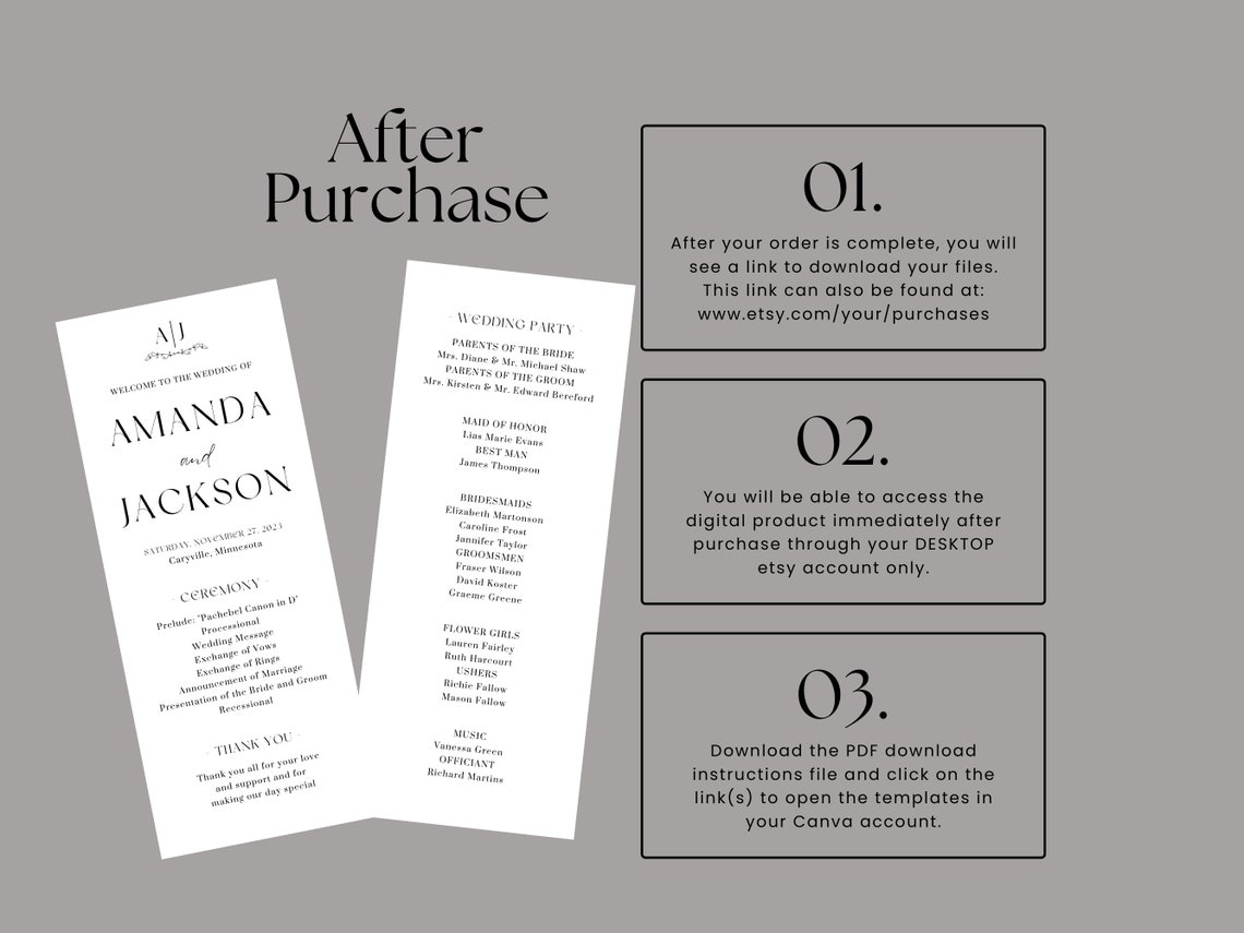 Modern Minimalist Wedding Program Template Monogram Wedding - Etsy