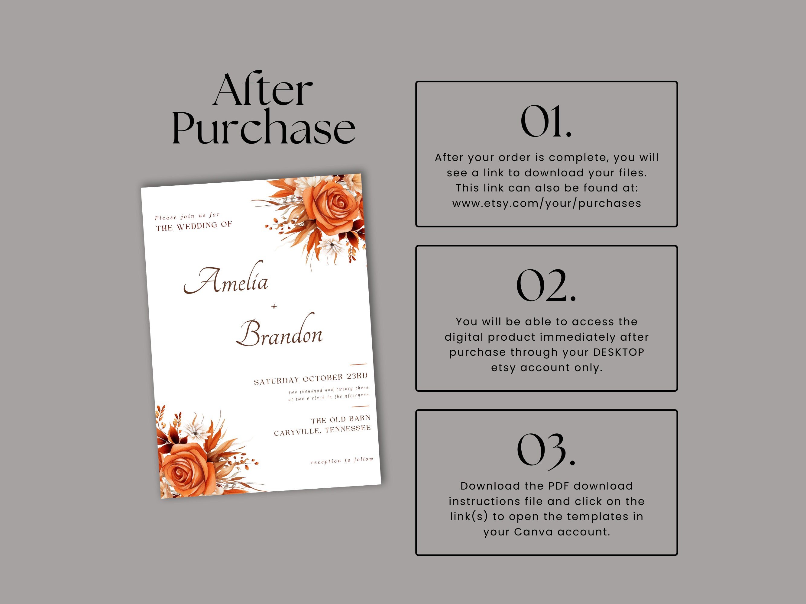 Rust Wedding Invitation Template Set | Editable Wedding Invitaton With ...
