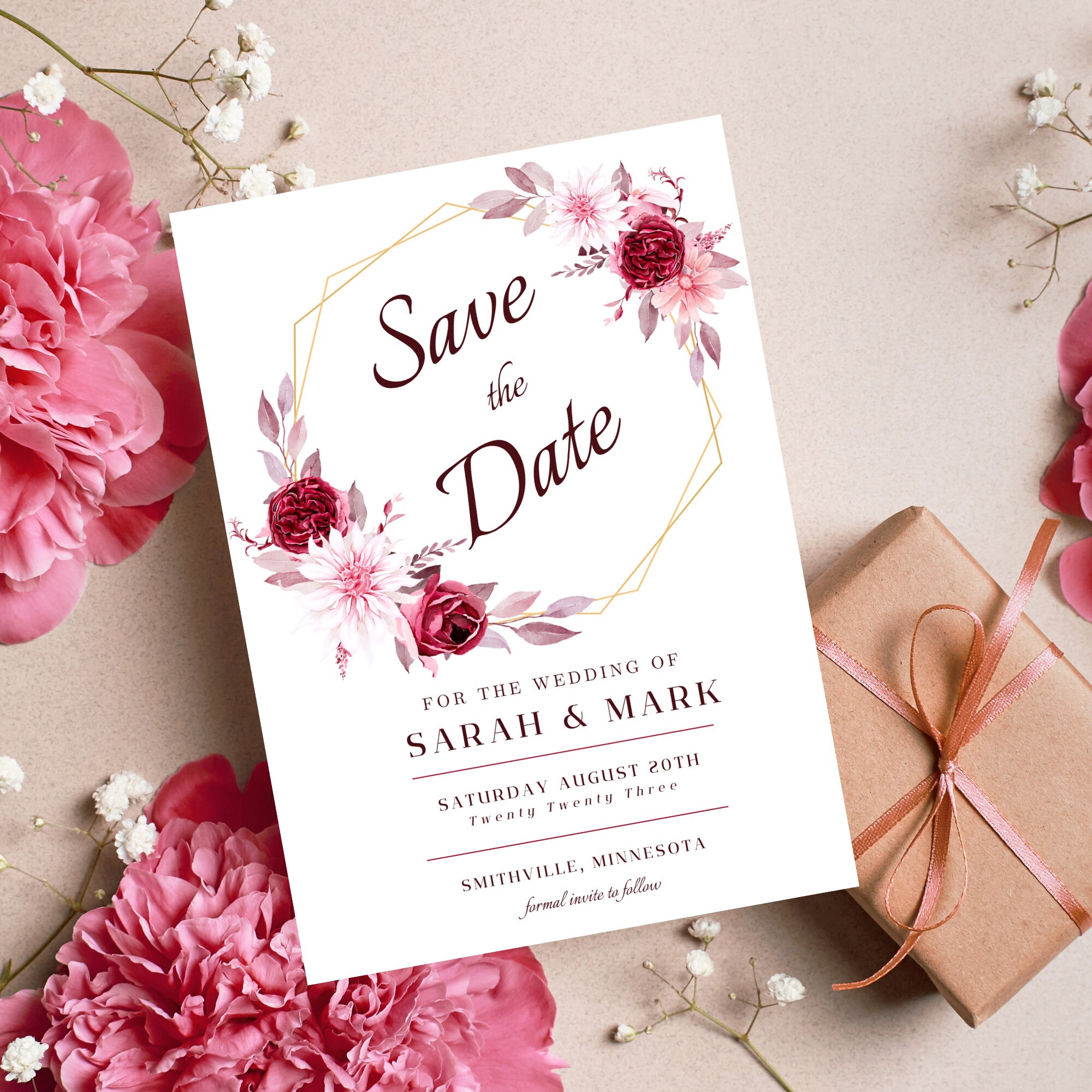 Burgundy Save the Date Template, Photo Save the Date, Edit With Canva ...