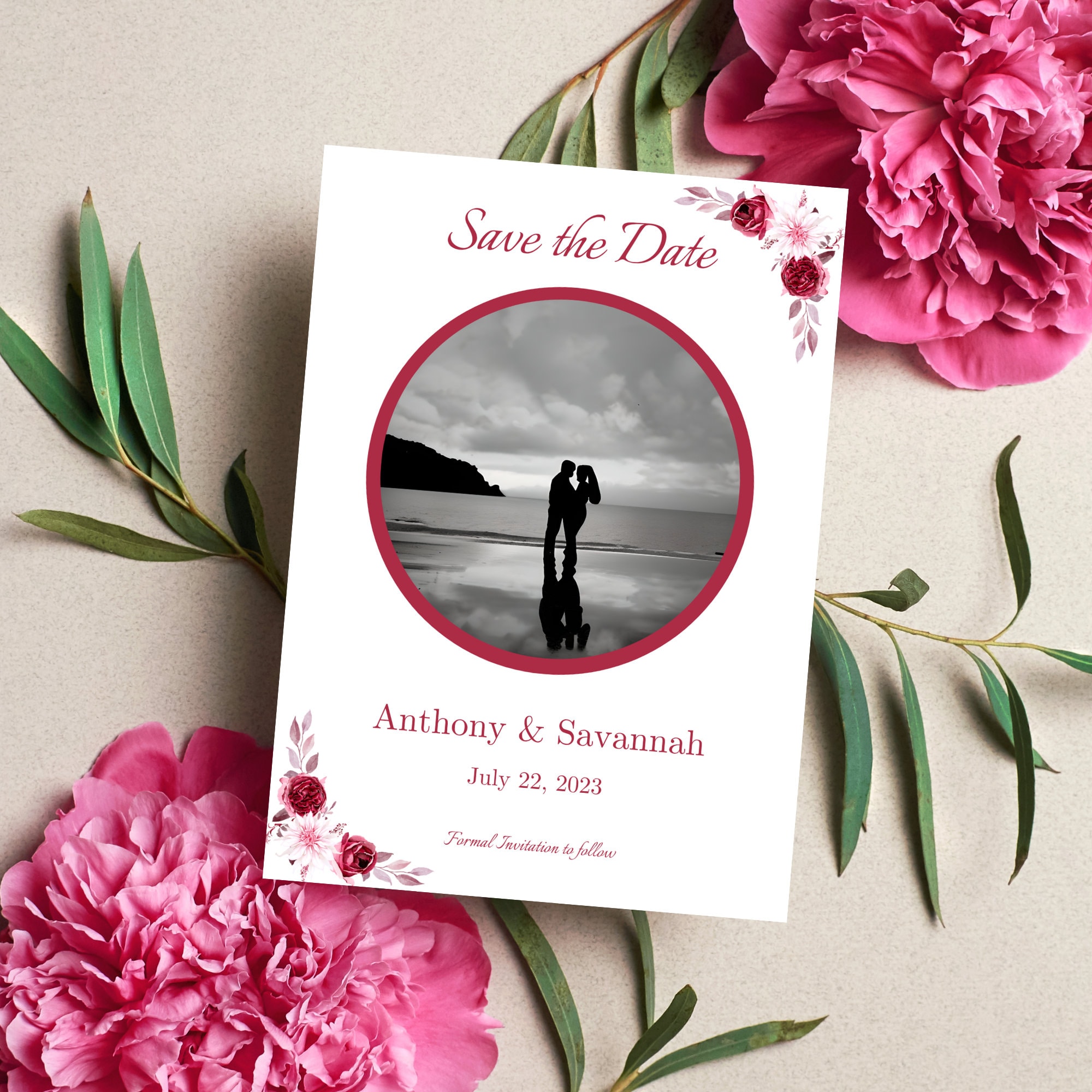 Burgundy Save the Date Template, Photo Save the Date, Edit With Canva ...