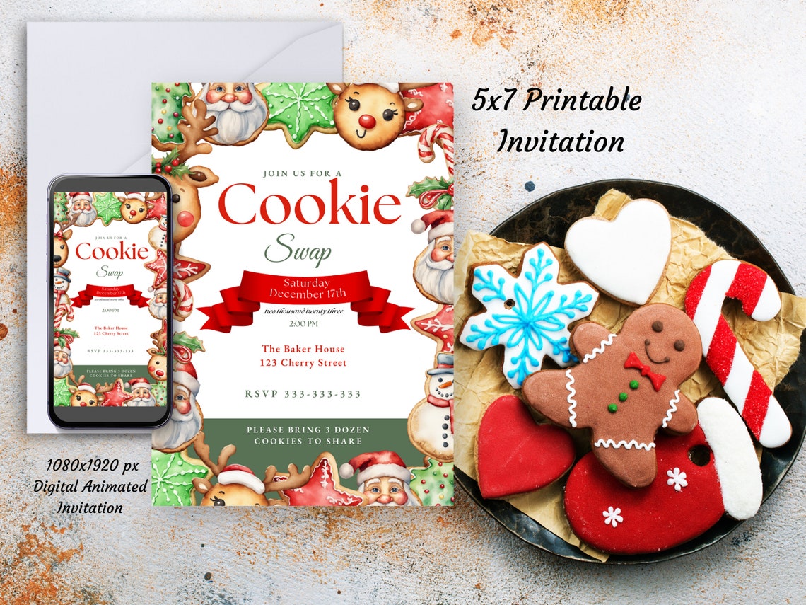 Christmas Cookie Swap Invitation Template, Animated Mobile Christmas ...