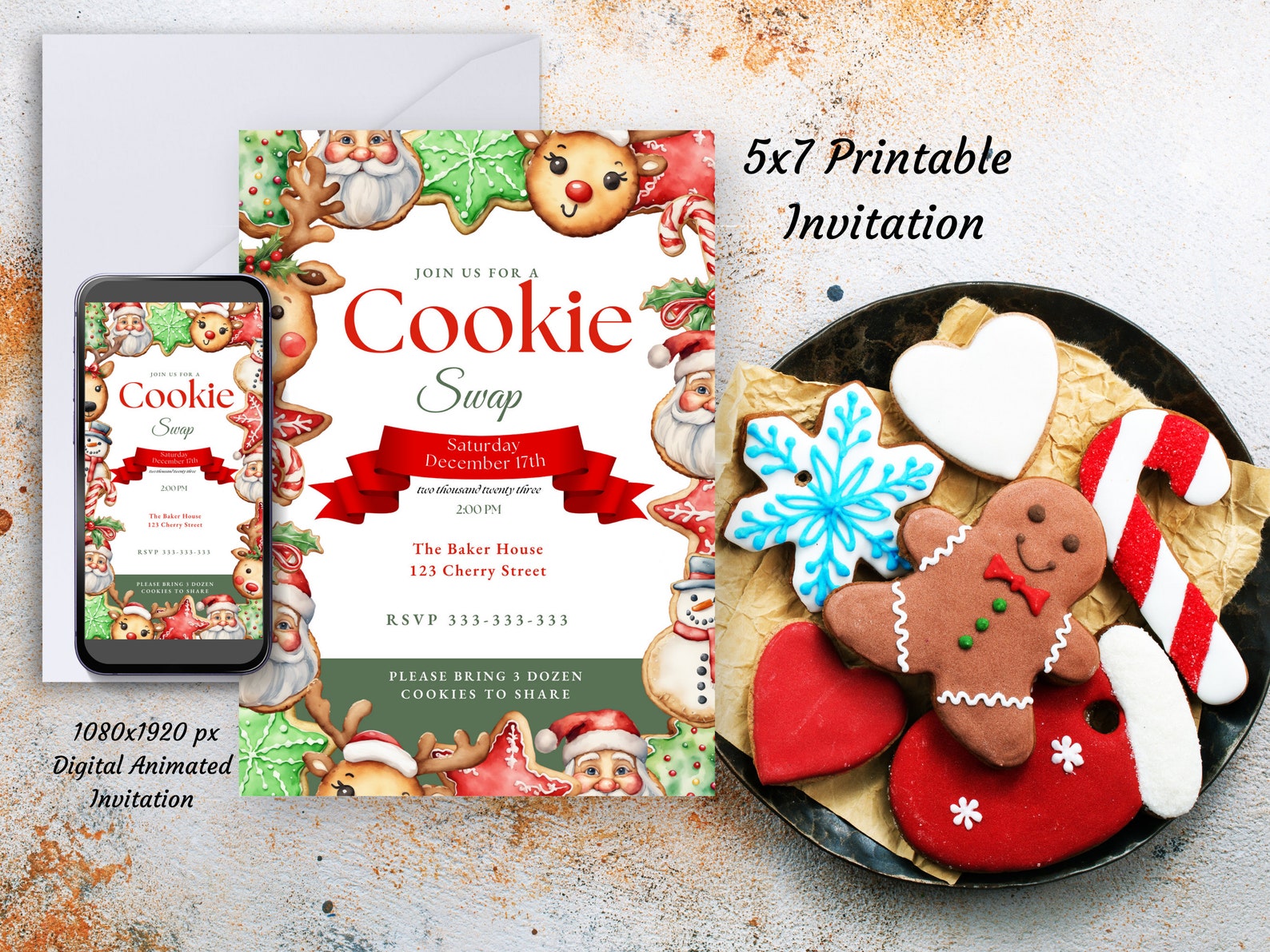 Christmas Cookie Swap Invitation Template, Animated Mobile Christmas ...
