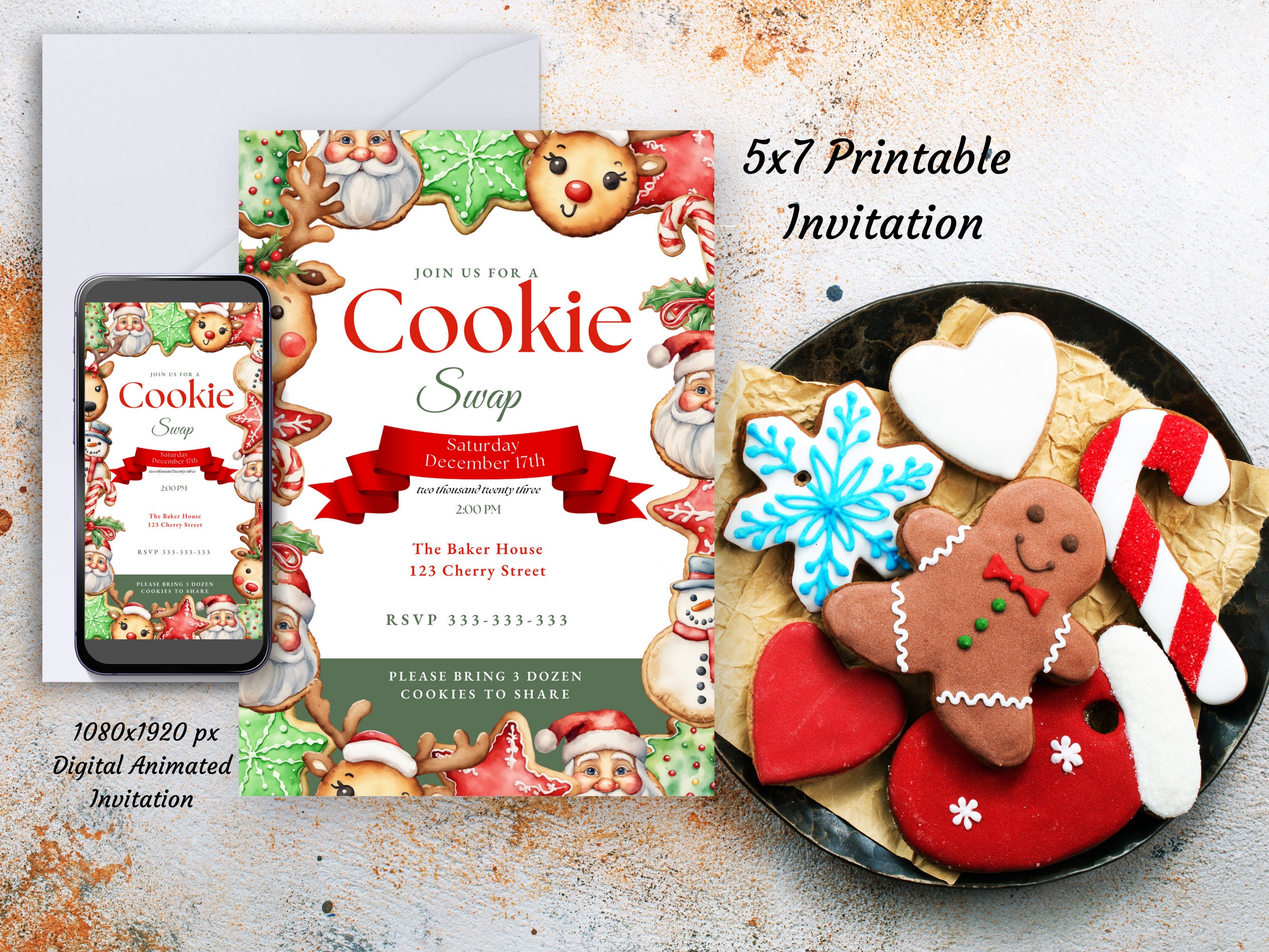 Christmas Cookie Swap Invitation Template, Animated Mobile Christmas ...