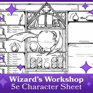 Dnd Character Sheet: Wizard's Workshop. Hand-illustrated Dark Academia ...