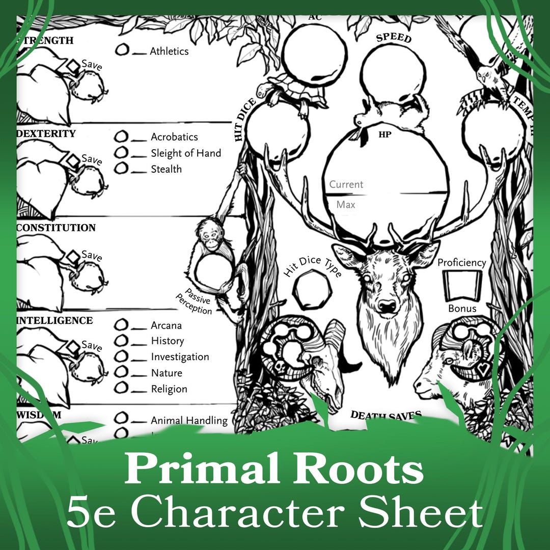Dnd Character Sheet: Primal Roots. Hand-illustrated Nature-inspired 5th ...