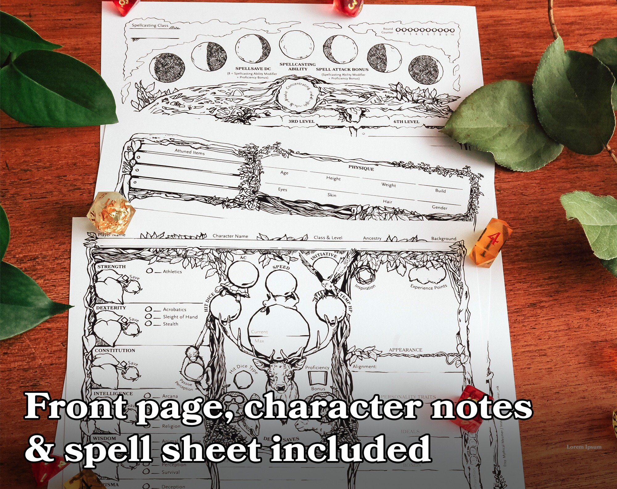 DnD Character Sheet: Urwurzeln. Hand-Illustrierte Nature-Inspired 5th ...