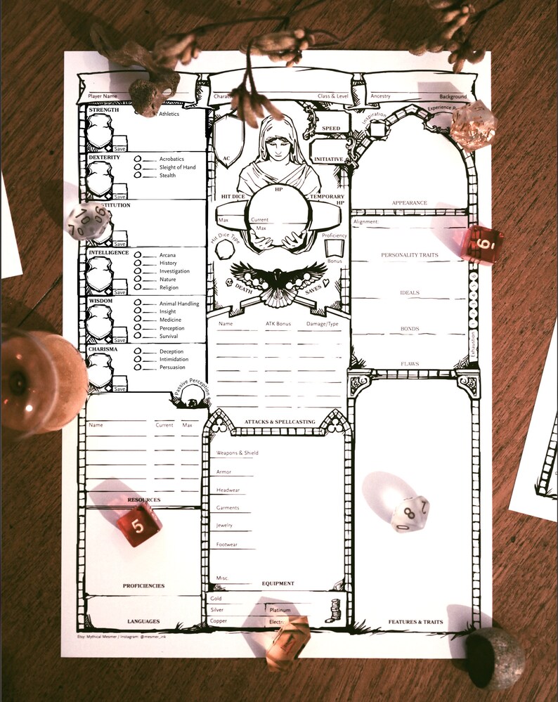Dnd Character Sheet: Gothic Ashlar. Hand-illustrated - Etsy Australia