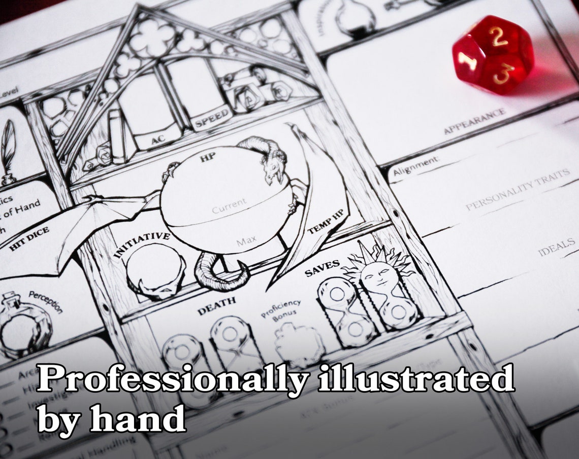 Dnd Character Sheet: Wizard's Workshop. Hand-illustrated Dark Academia-inspired 5th Edition ...