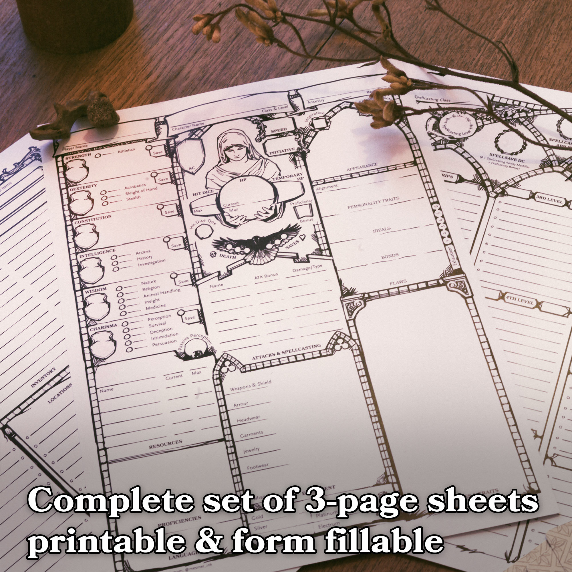 Dnd Character Sheet: Gothic Ashlar. Hand-illustrated Gothic-style 5th ...