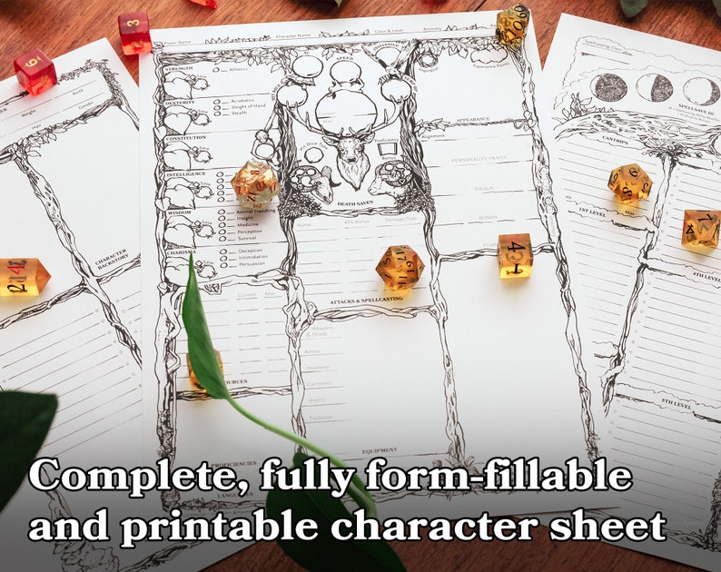 Dnd Character Sheet: Primal Roots. Hand-illustrated Nature-inspired 5th ...